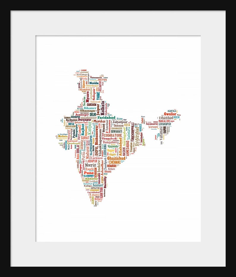 India Map Typography Map Poster Print Text Map Color - Etsy
