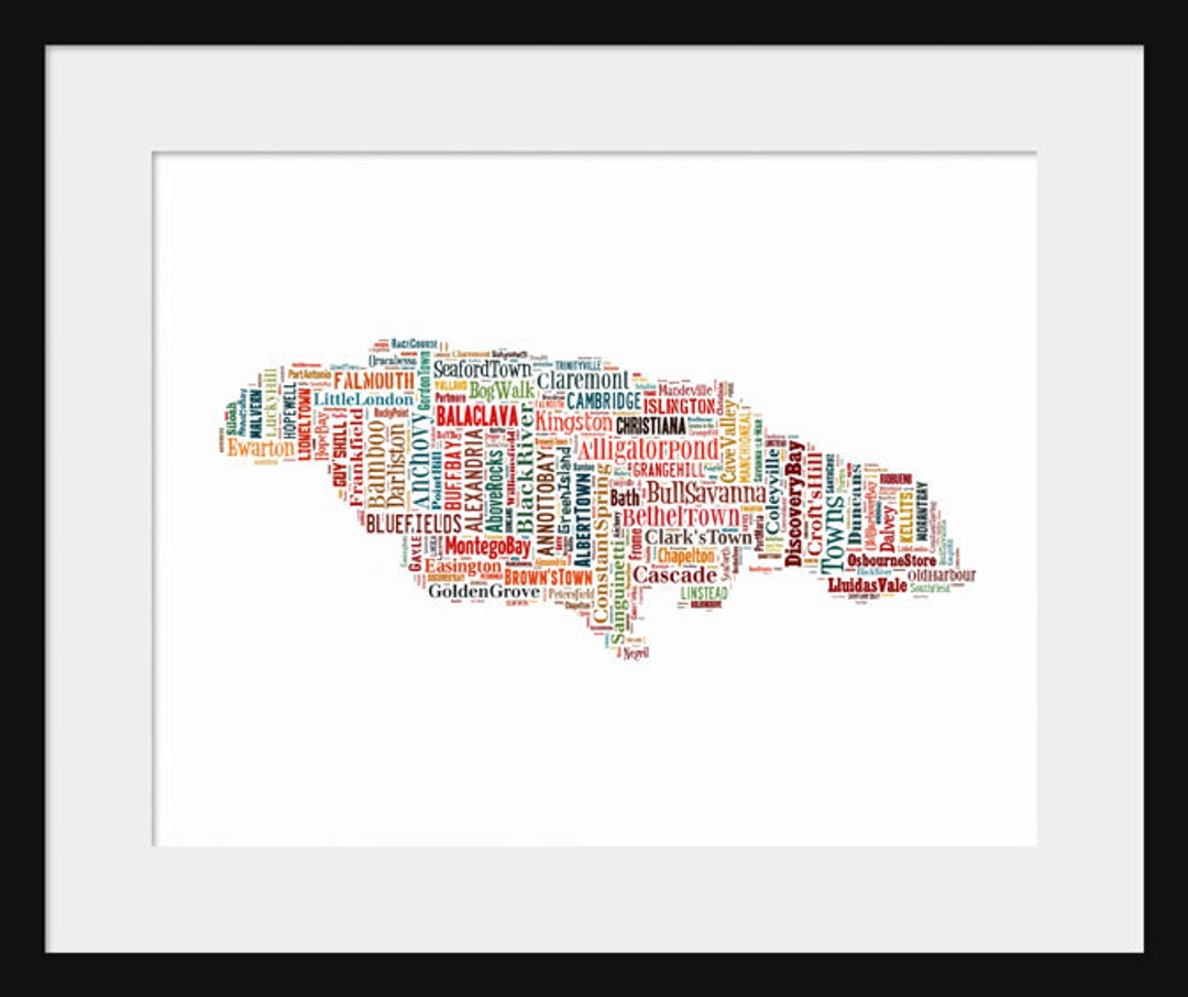 Jamaica Map Typography Map Poster Print Color - Etsy