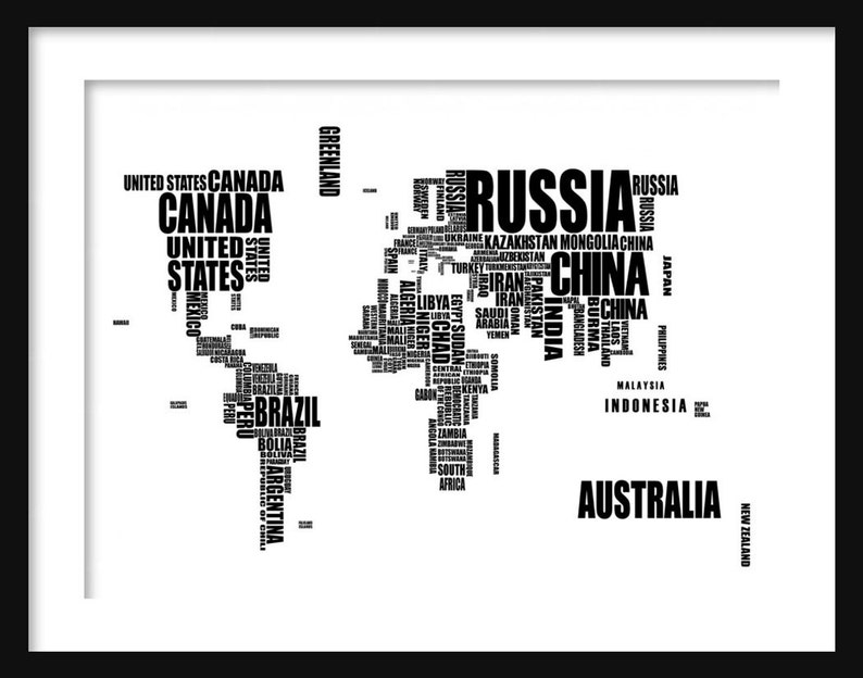 World Map Typographical Map Text Map - Etsy