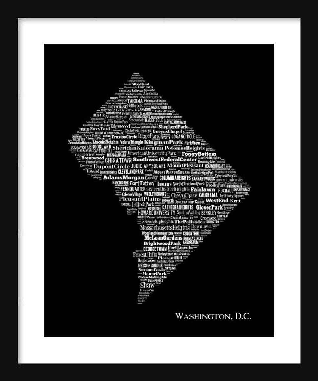 Washington DC Map 3 Typography Map Poster Print Tyographical Map Text ...
