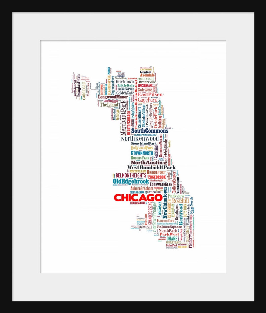 Chicago Map Typography Map Color Poster Print Typographic Map 2 Text - Etsy