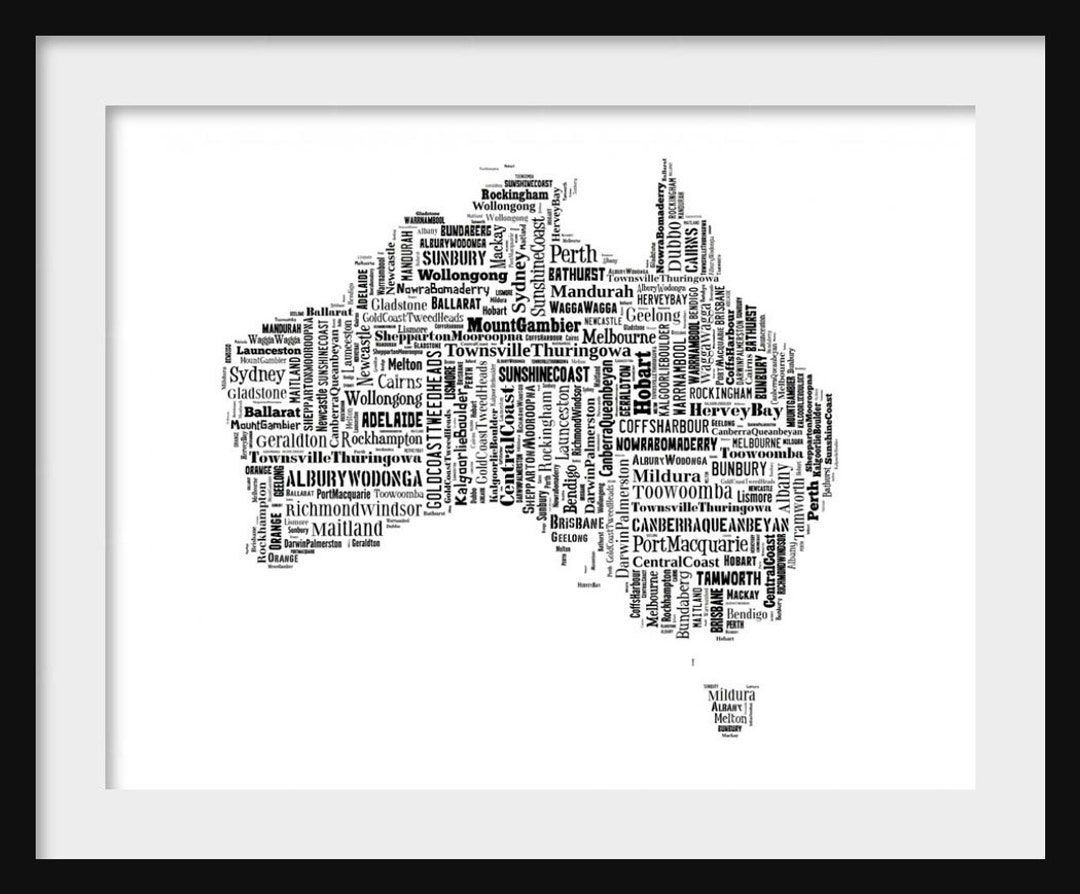 Australia Map Typography Map Poster Print Text Map - Etsy