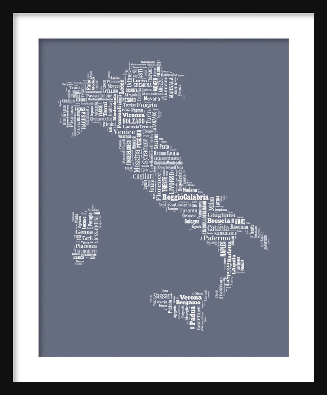 Italy Map Typography Map Color Poster Print Tyographical Map Text Map ...