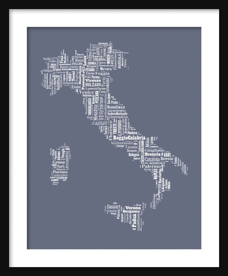 Italy Map Typography Map Color Poster Print Tyographical Map - Etsy