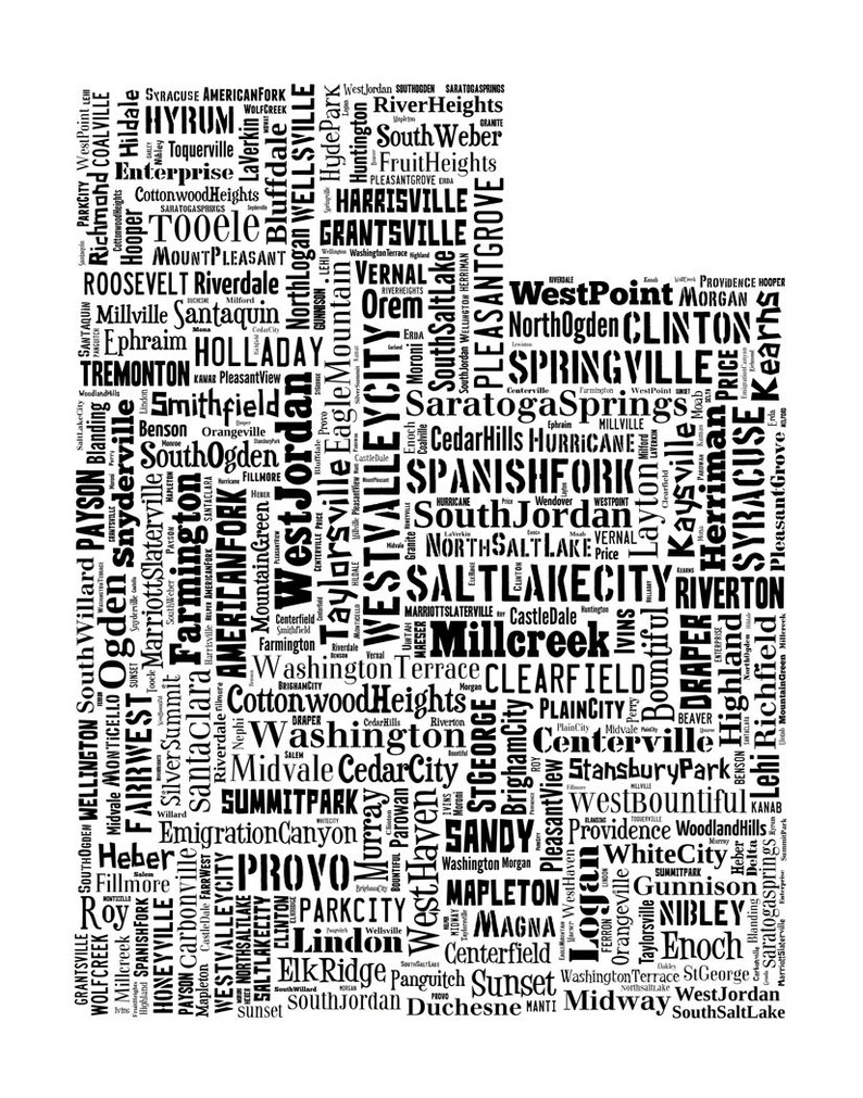 Utah Typography Map Poster Print - Etsy
