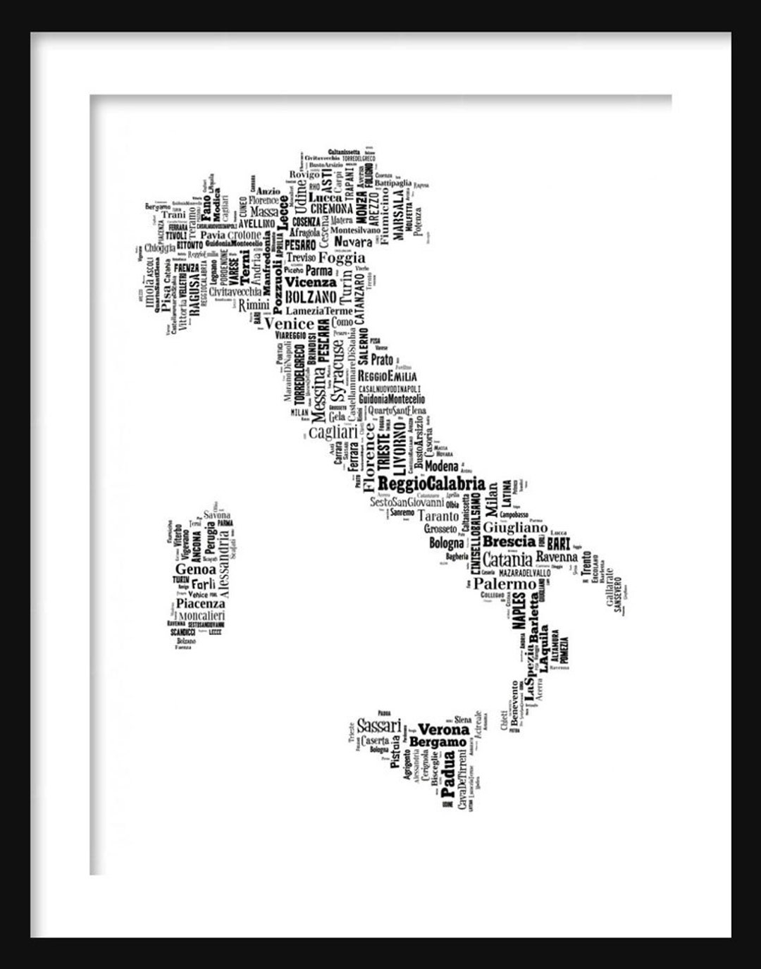 Italy Map Typography Map Poster Print Text Map - Etsy