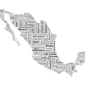 Mexico Map Typography Map Poster Print Text Map - Etsy