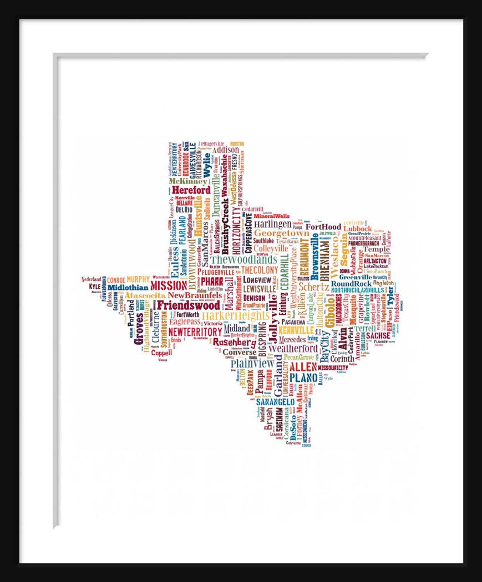 Texas State Map Typography Color Map Poster Print Text Map - Etsy