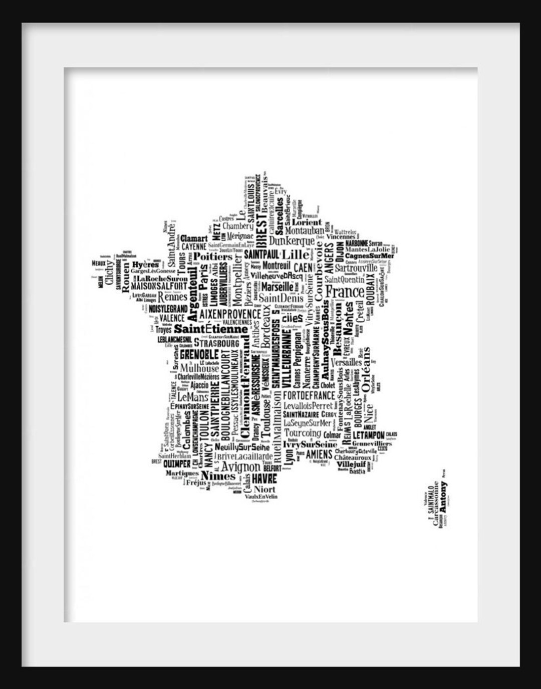 France Map Typography Map Poster Print Text Map - Etsy