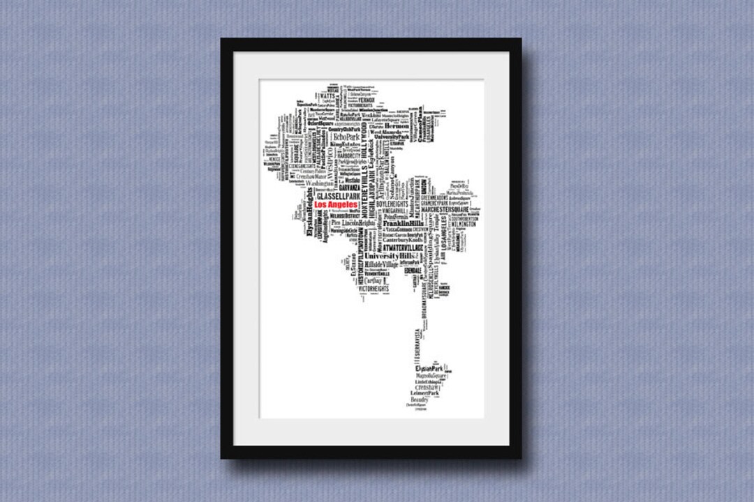 Los Angeles Map Typography Map Poster Print Tyographical Map - Etsy