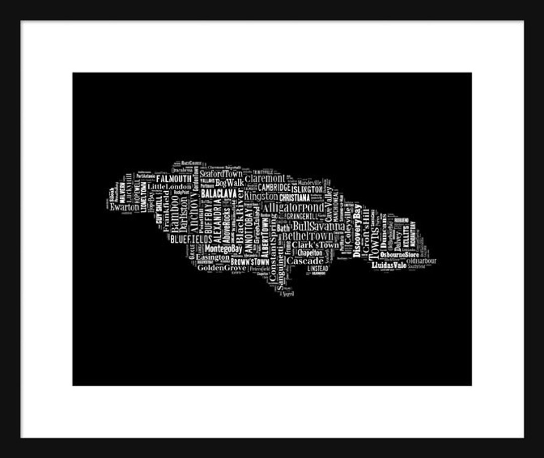 Jamaica Map Typography Map Poster Print Black - Etsy