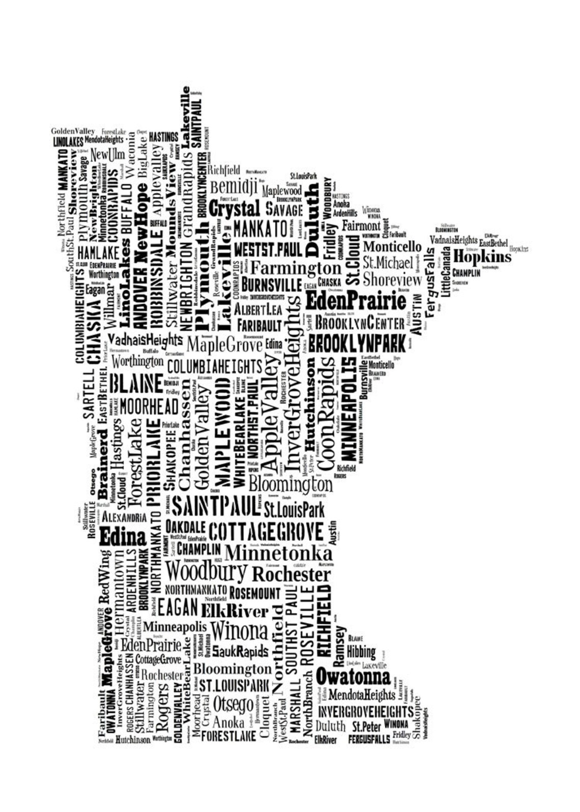 Minnesota State Map Typography Map Poster Print Text Map - Etsy