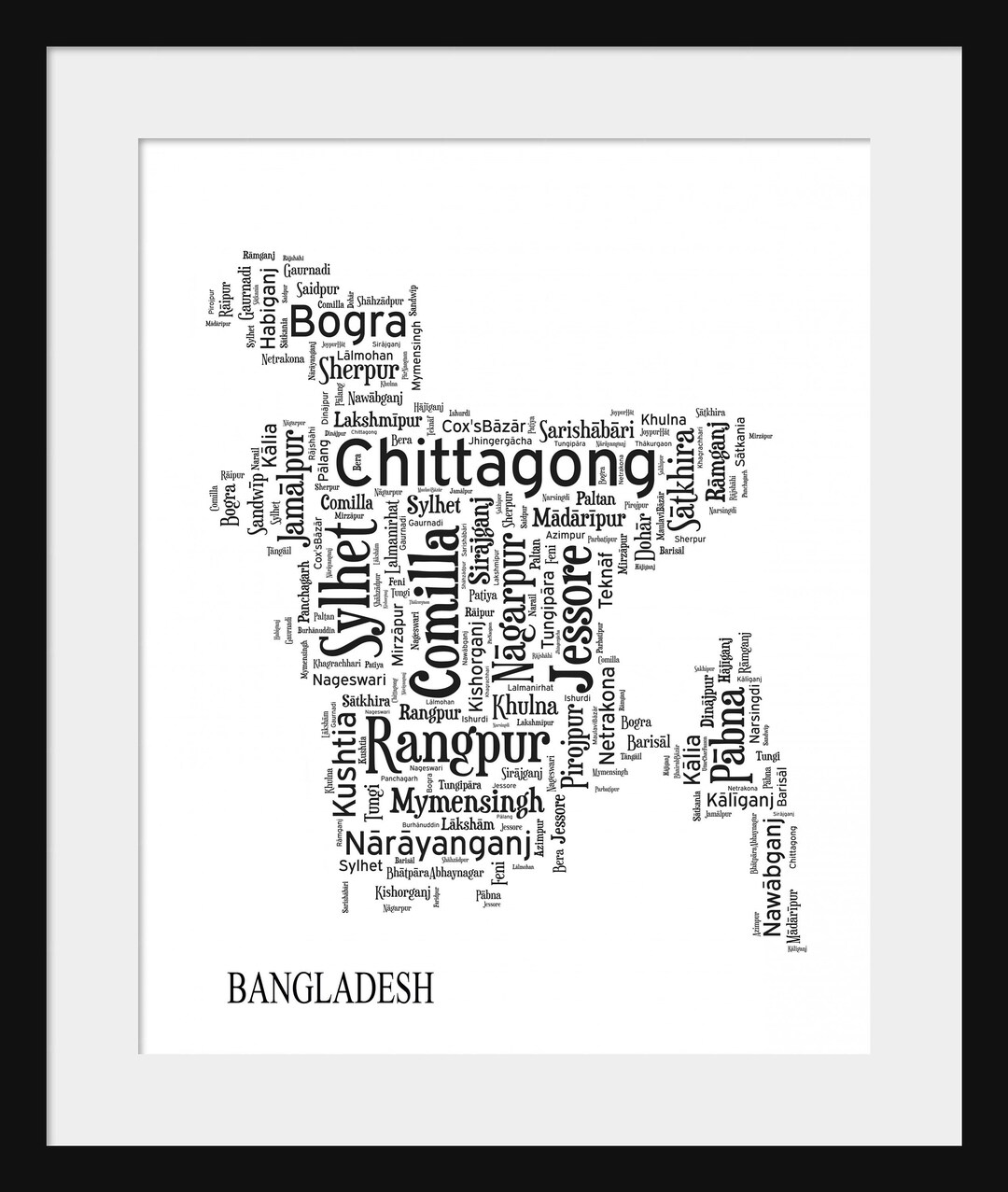 Bangladesh Map Typography Map Poster Print Text Map - Etsy