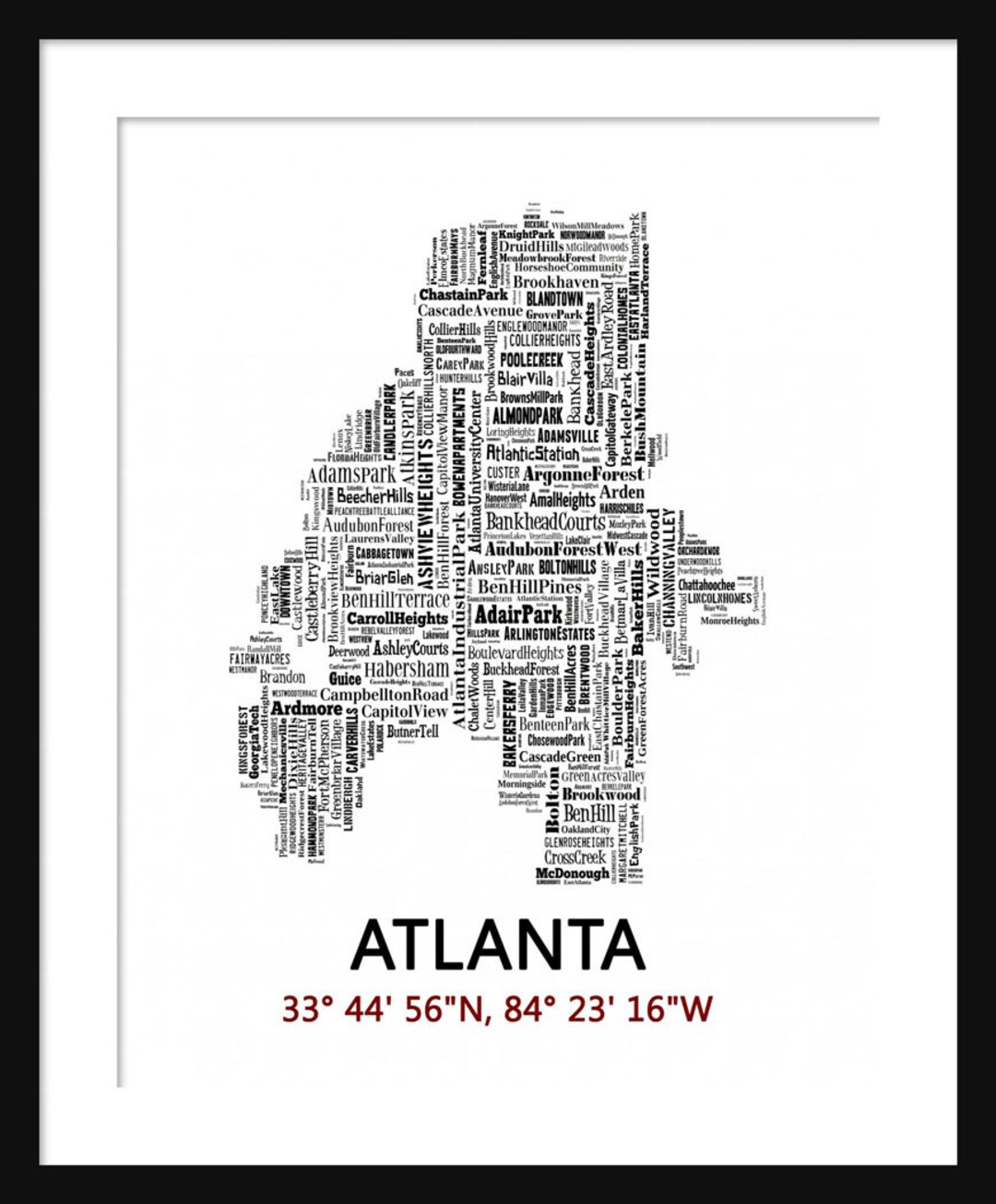 Atlanta Map Typography Latitude Longitude Map Poster Print - Etsy