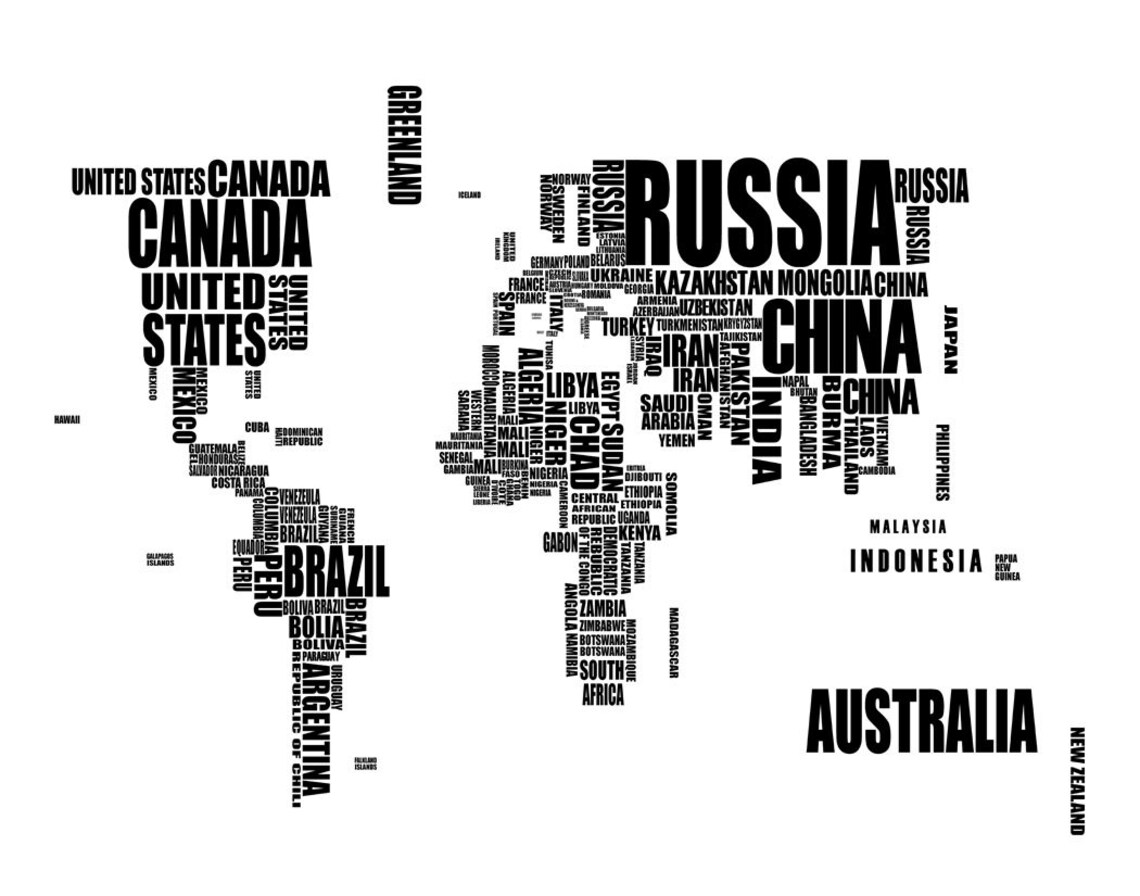 World Map Typographical Map Text Map - Etsy