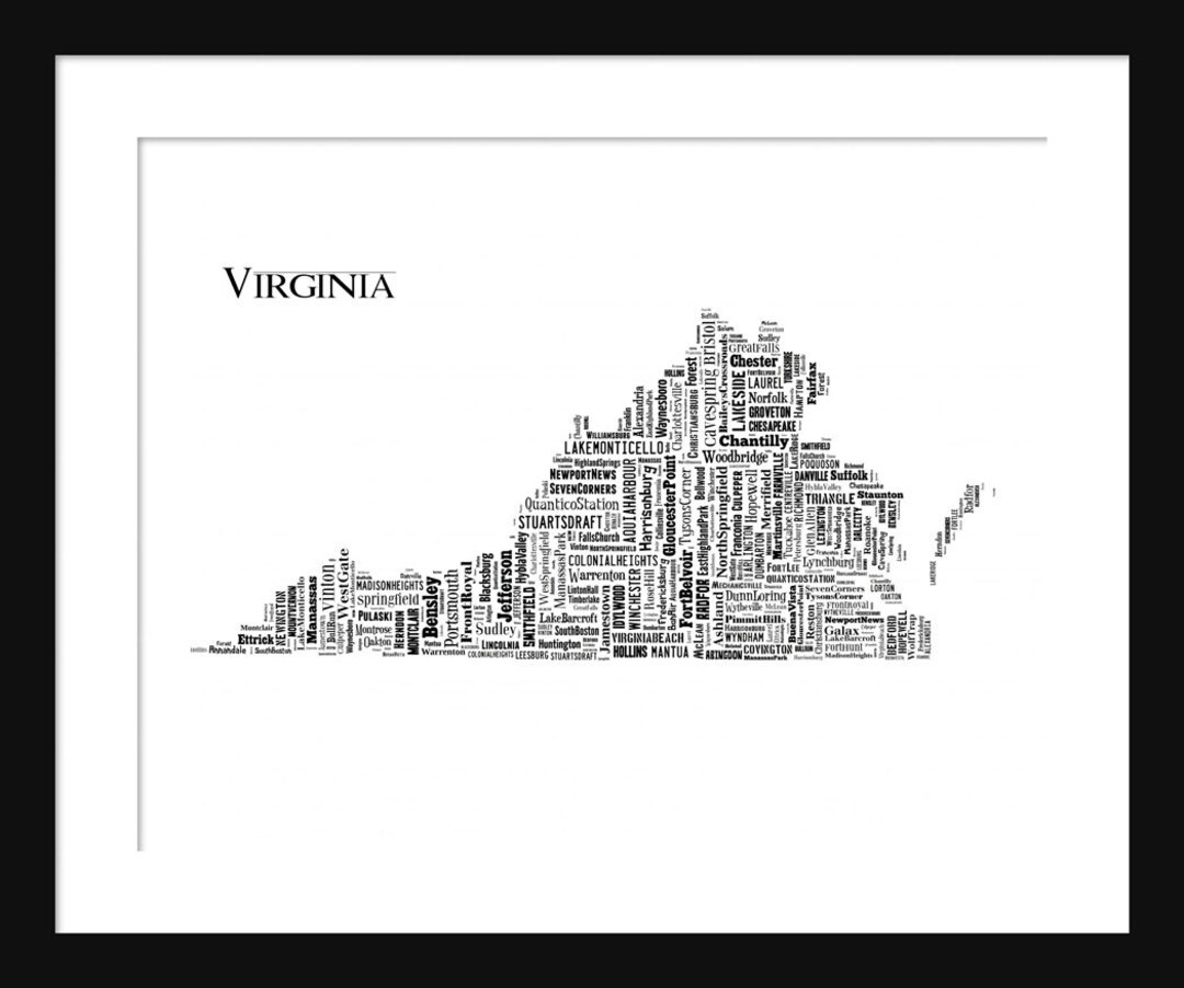 Virginia State Map Typography Map 2 Typographical Poster Print Text Map ...