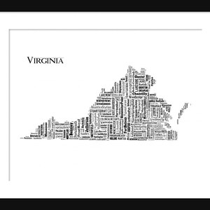Virginia State Map Typography Map 2 Typographical Poster Print Text Map ...