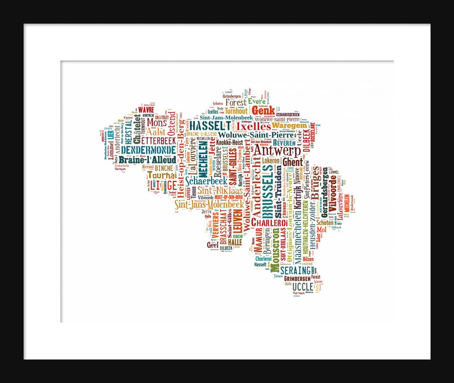 Belguim Map Typography Color Map Poster Print Text Map - Etsy