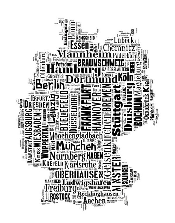 Germany Map Typography Map Poster Print Text Map | Etsy