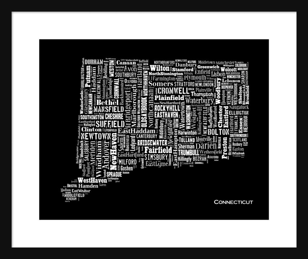 Connecticut State Map Typography Map Poster Print Text Map ...