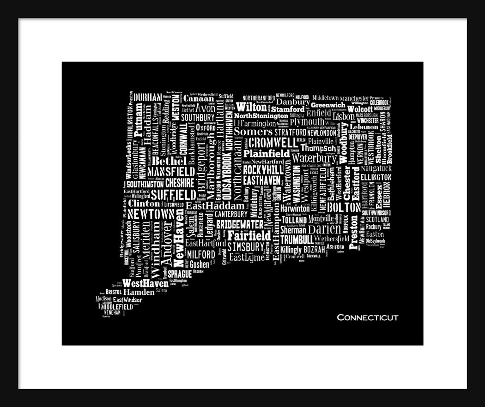 Connecticut State Map Typography Map Poster Print Text Map - Etsy