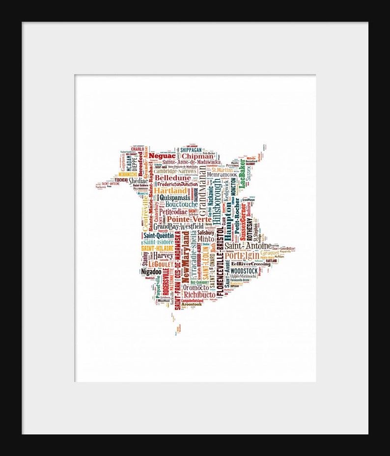 New Brunswick Canada Map Typography Color Map Poster Print - Etsy