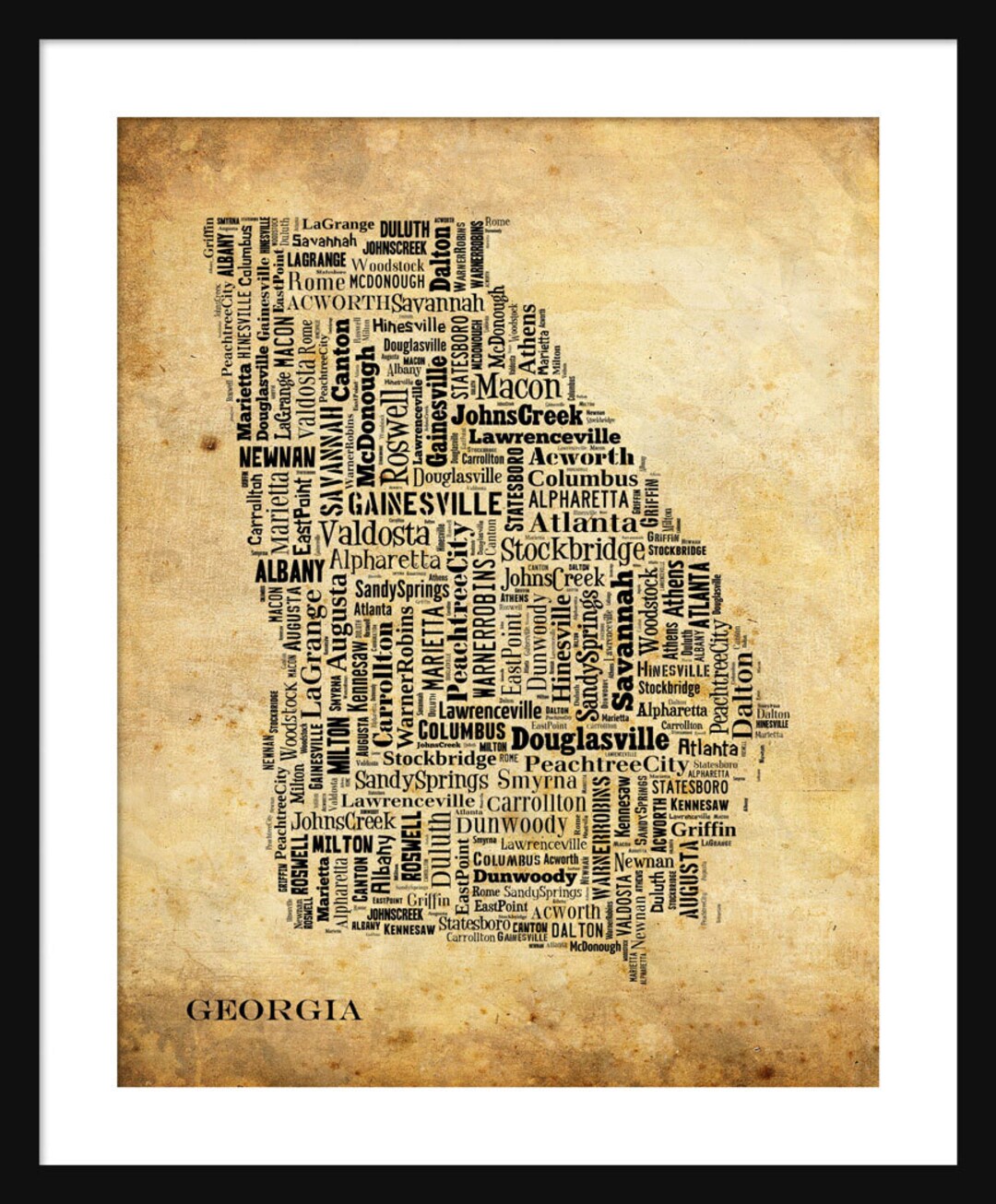 Georgia Typography Grunge Map Poster Print Tyographical Map - Etsy