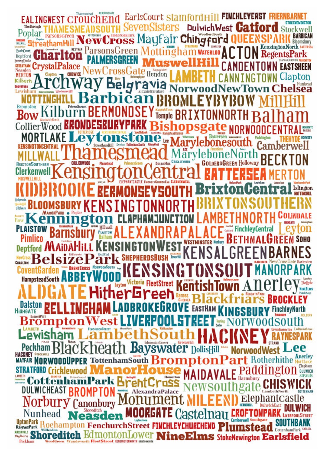 London Map Typography Neighborhoods of London Poster Print - Etsy