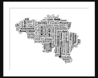 Belguim Map Typography Color Map Poster Print Text Map - Etsy