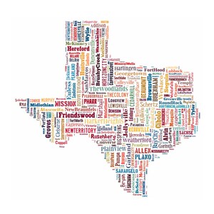 Texas State Map Typography Color Map Poster Print Text Map - Etsy