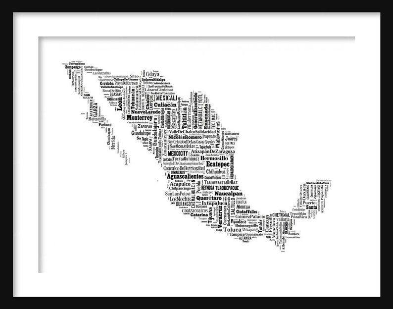 Mexico Map Typography Map Poster Print Text Map - Etsy Canada