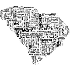 South Carolina State Map City Cities Typography Map Poster Print - Etsy