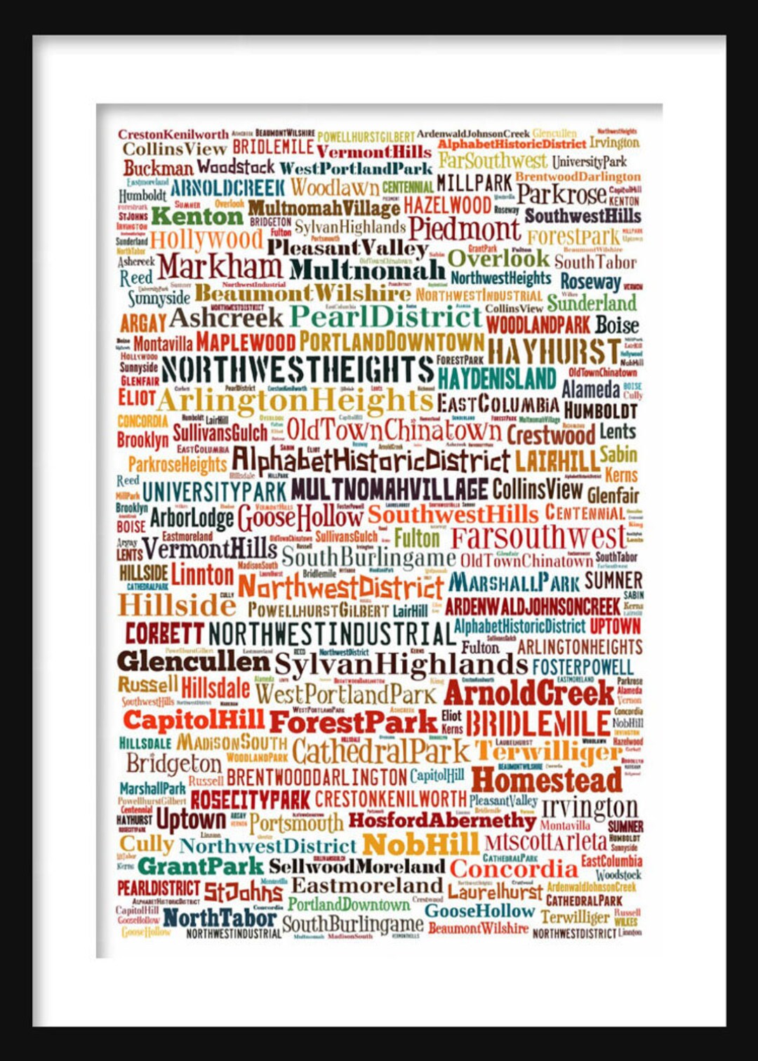 Portland Oregon Map Typography Neighborhoods of Portland Poster Print ...