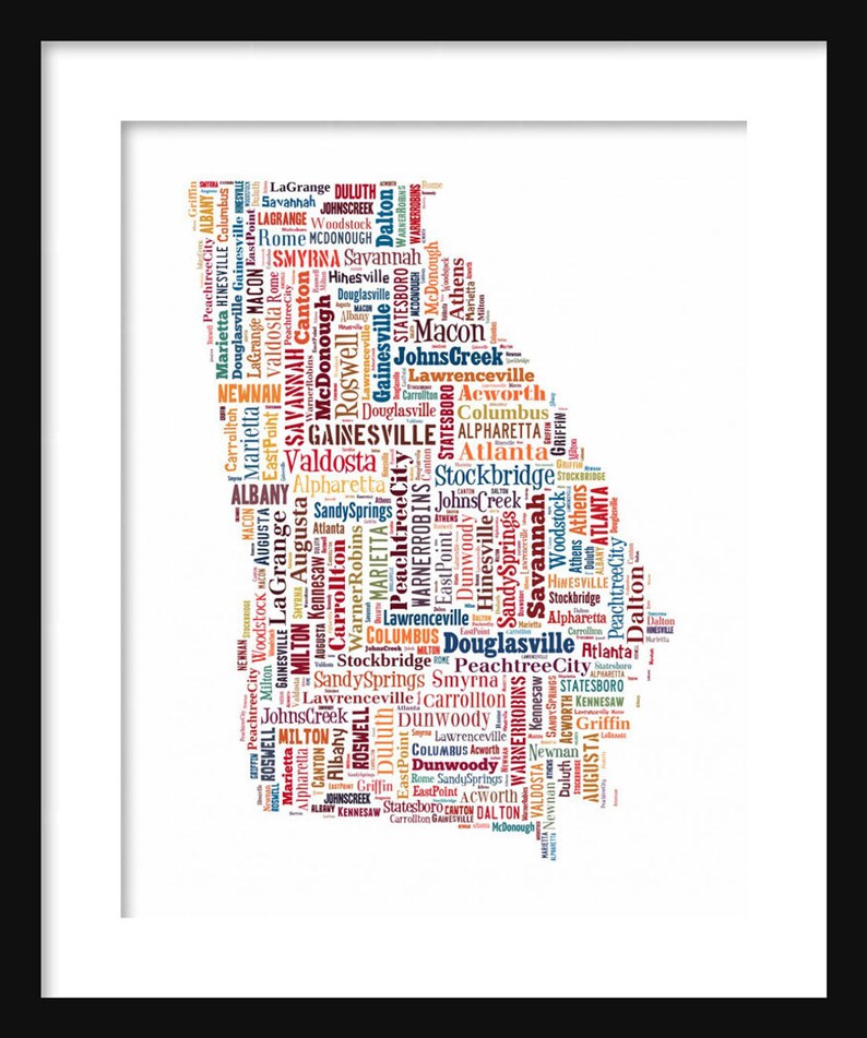 Georgia Typography Map Poster Print Color - Etsy