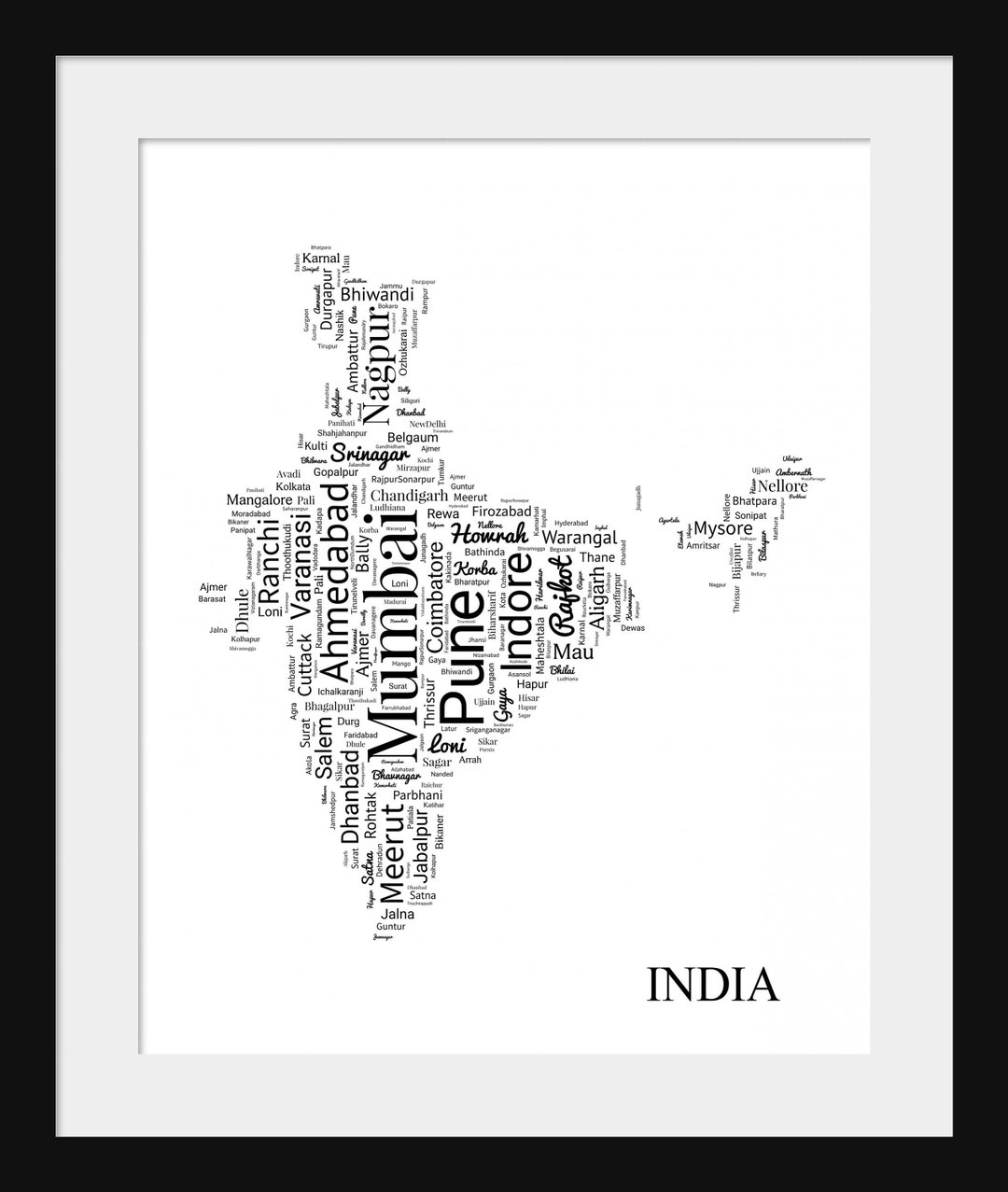 India Map Typography Map Poster Print Text Map - Etsy