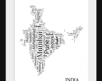 India Map Typography Map Poster Print Text Map Color - Etsy