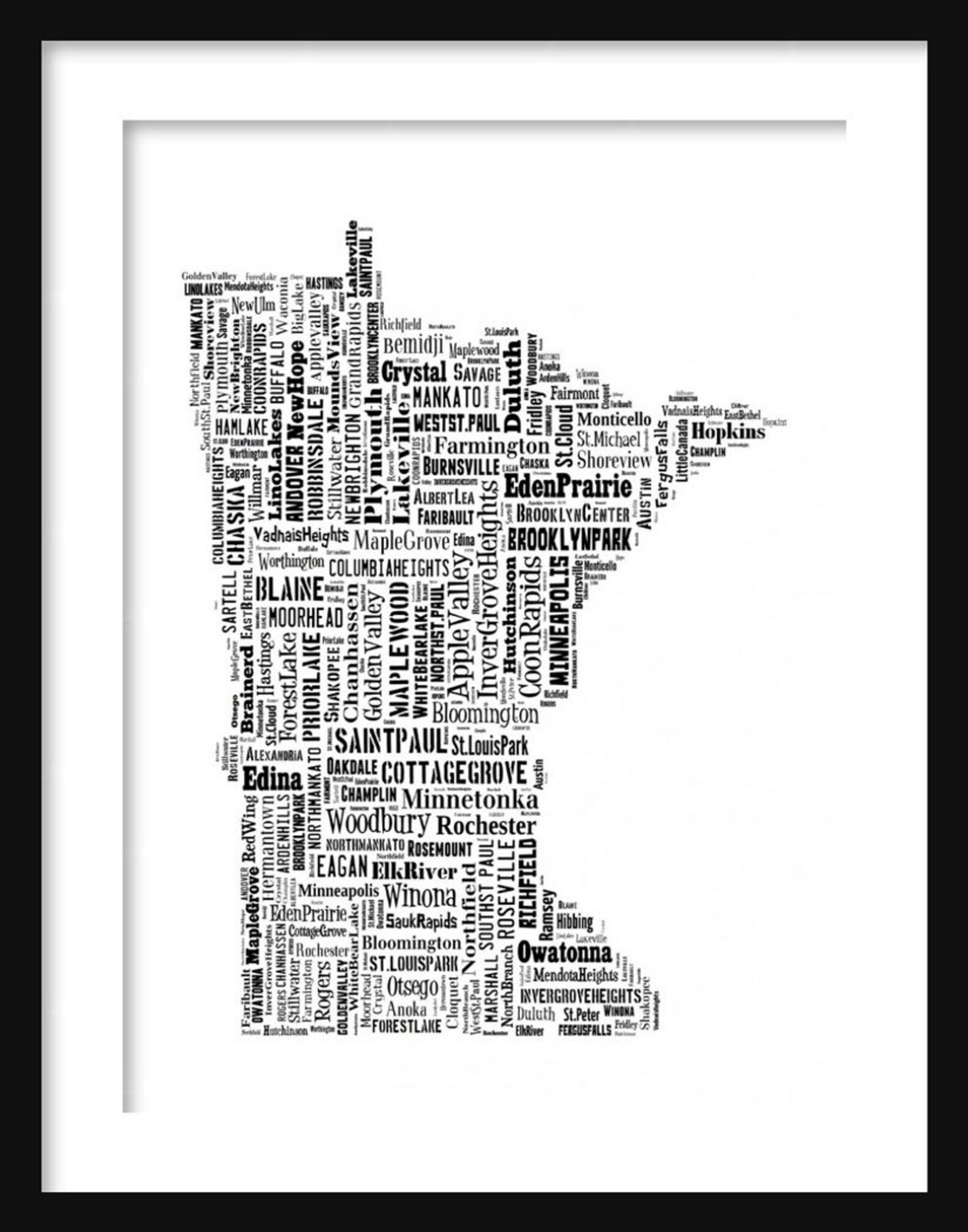 Minnesota State Map Typography Map Poster Print Text Map - Etsy