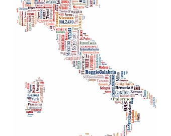 Italy Map Typography Map Color Poster Print Tyographical Map - Etsy