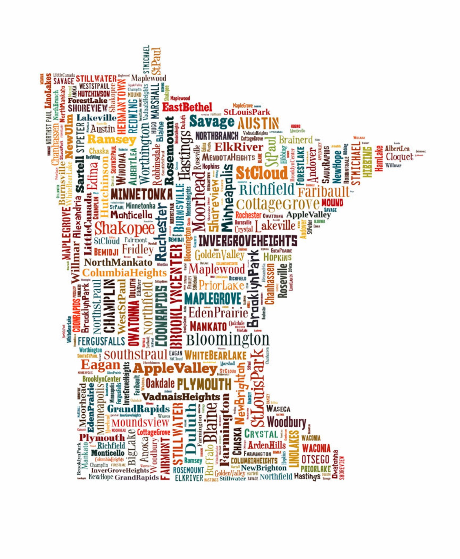 Minnesota State Map Color Typography Map Poster Print Text Map - Etsy