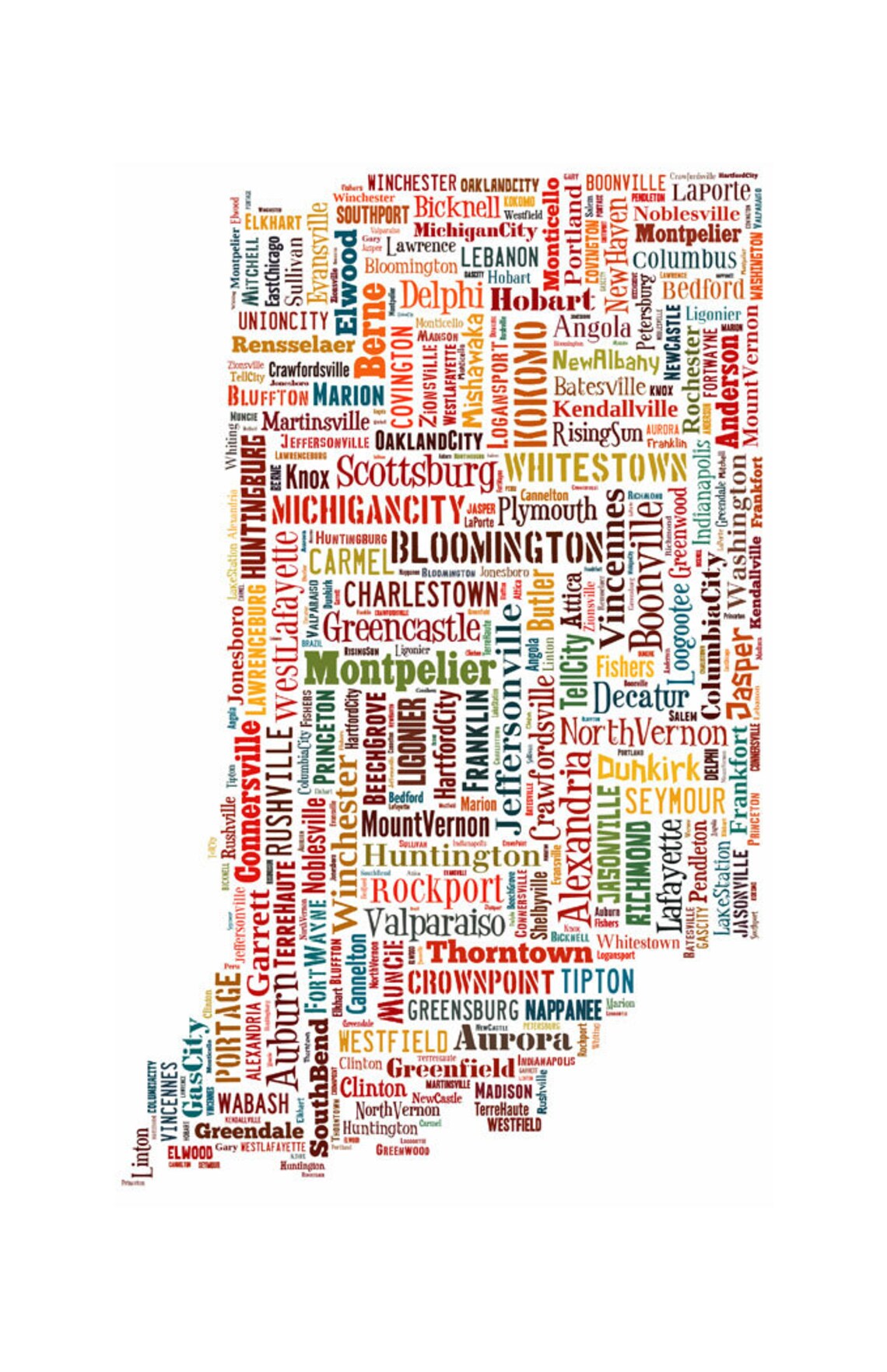Indiana State Map Typography Map Poster Print Text Map - Etsy