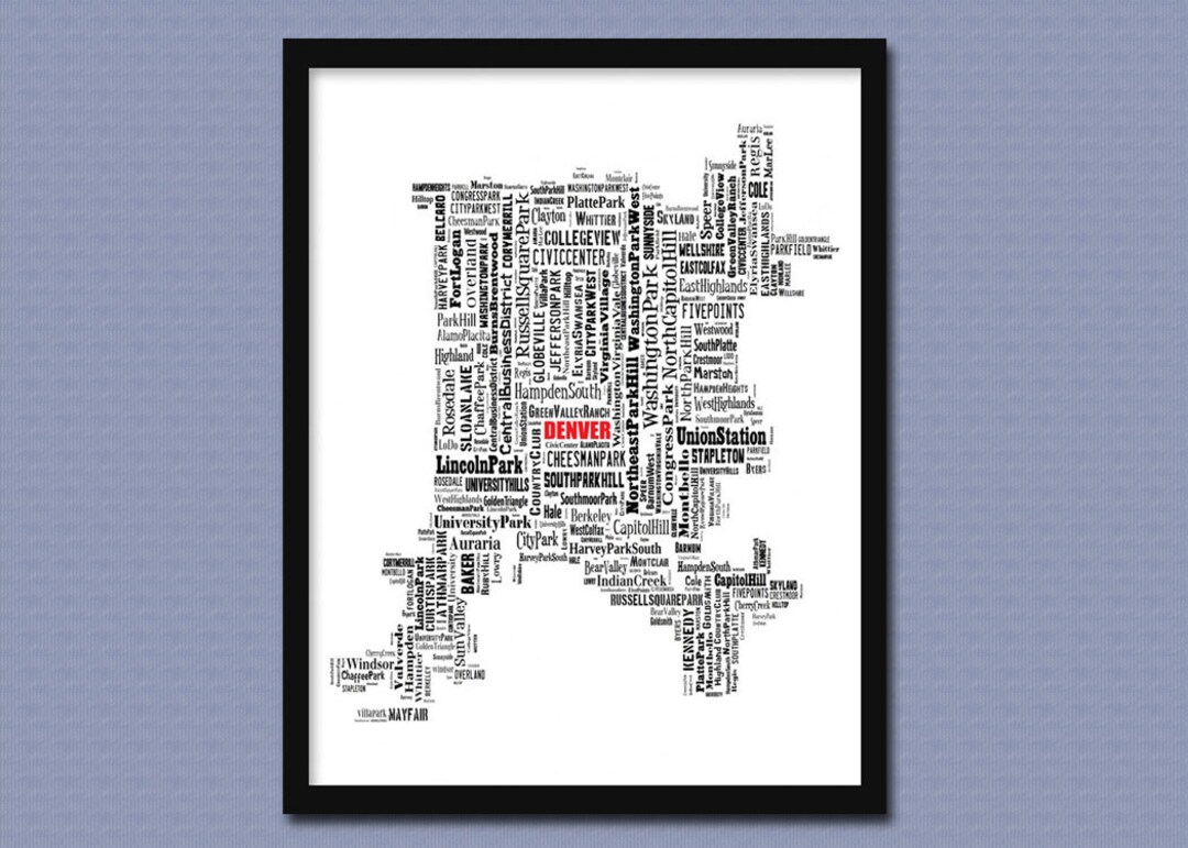 Denver Map Typography Map Poster Print - Etsy