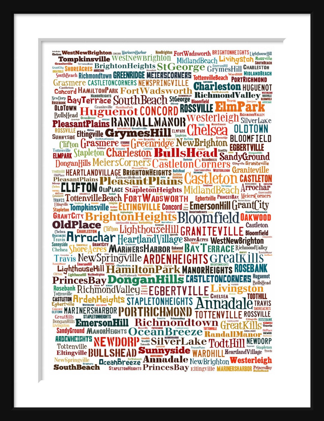 Staten Island Map Typography Neighborhoods of Staten Island Poster ...