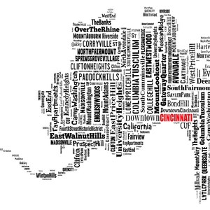 Cincinnati Map Typography Map Poster Print - Etsy