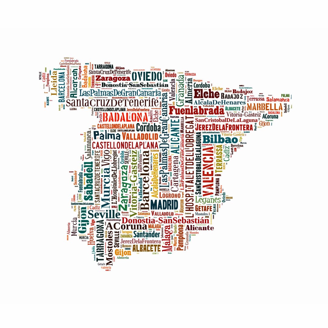 Spain Map Typography Poster Print Color - Etsy