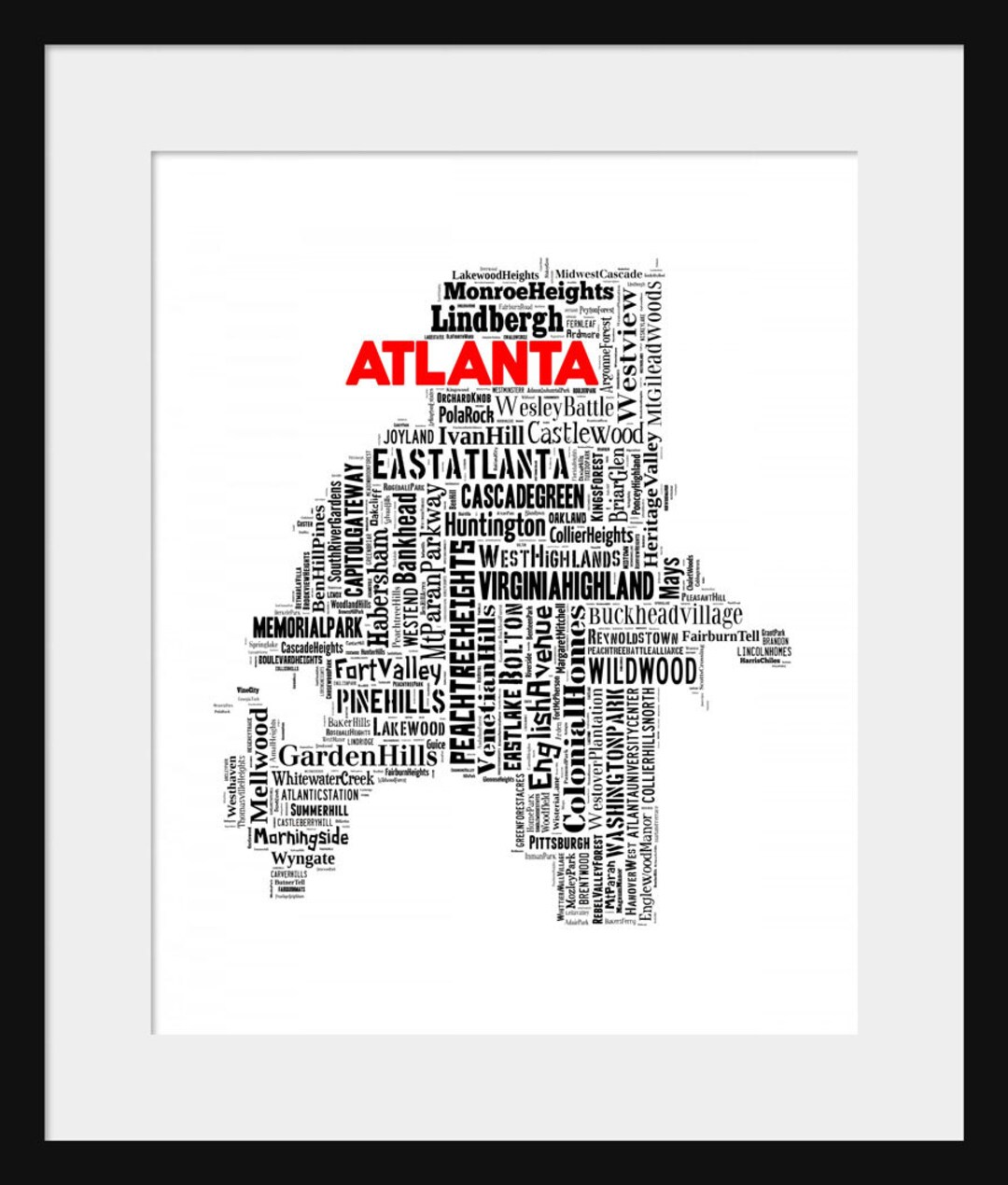 Atlanta Map Typography Map Poster Print 3 - Etsy