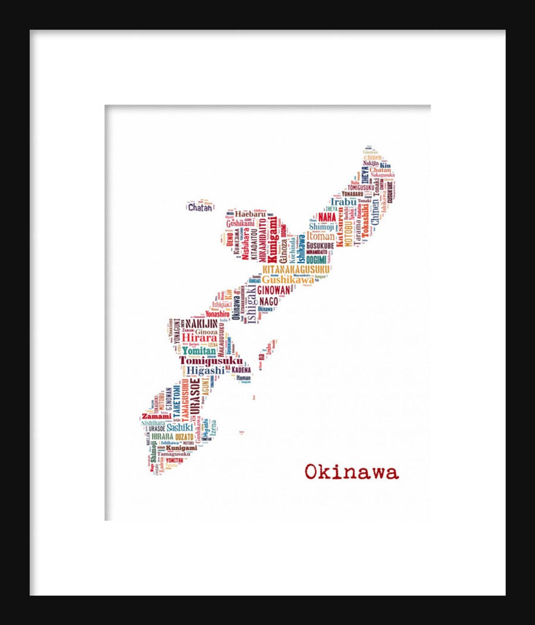 Okinawa Map Typography Map Color Poster Print Text Map - Etsy