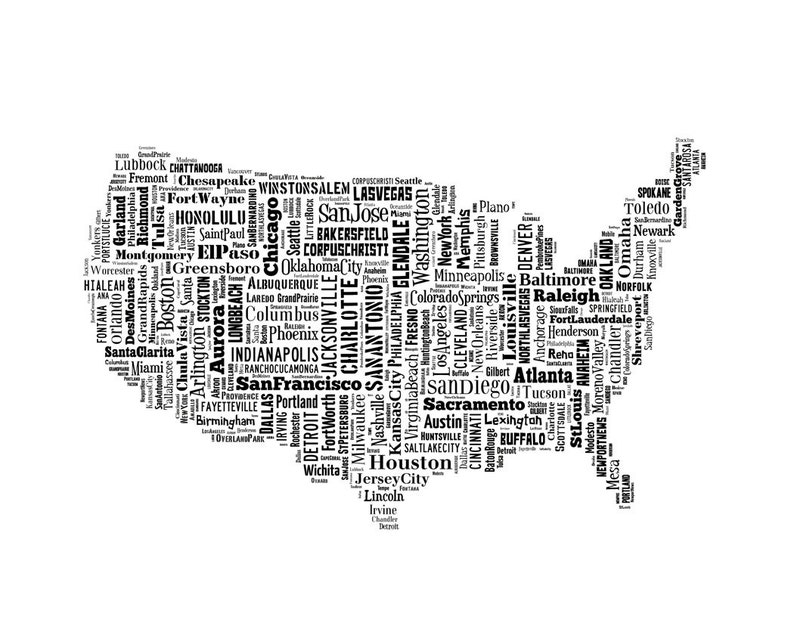 United States Map Typography Map Poster Print - Etsy