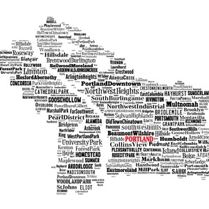 Portland Oregon Map Typography Map Poster Print - Etsy