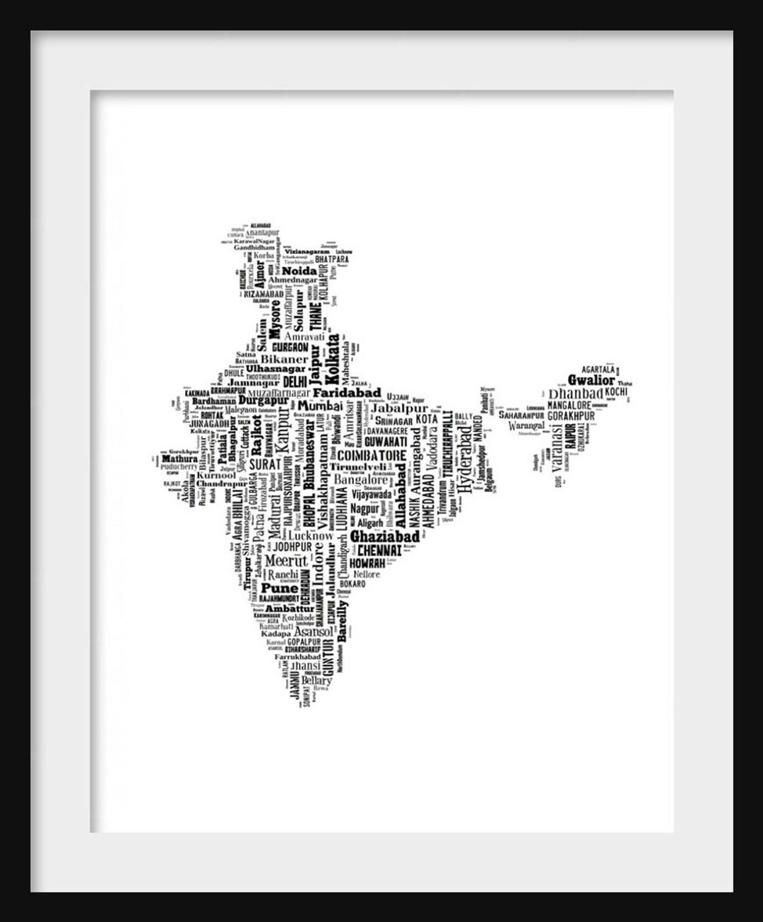 India Map Typography Map Poster Print Text Map - Etsy