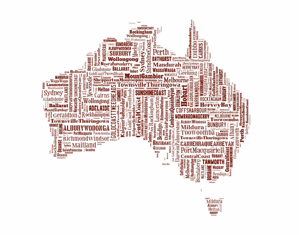 Australia Map Typography Map Poster Print Text Map - Etsy